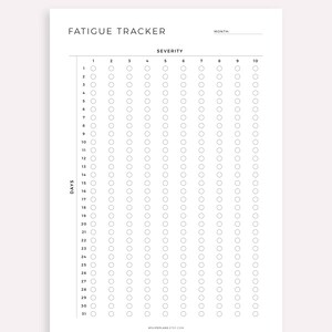 Monthly Fatigue Tracker Printable Template, Track Daily Fatigue ...