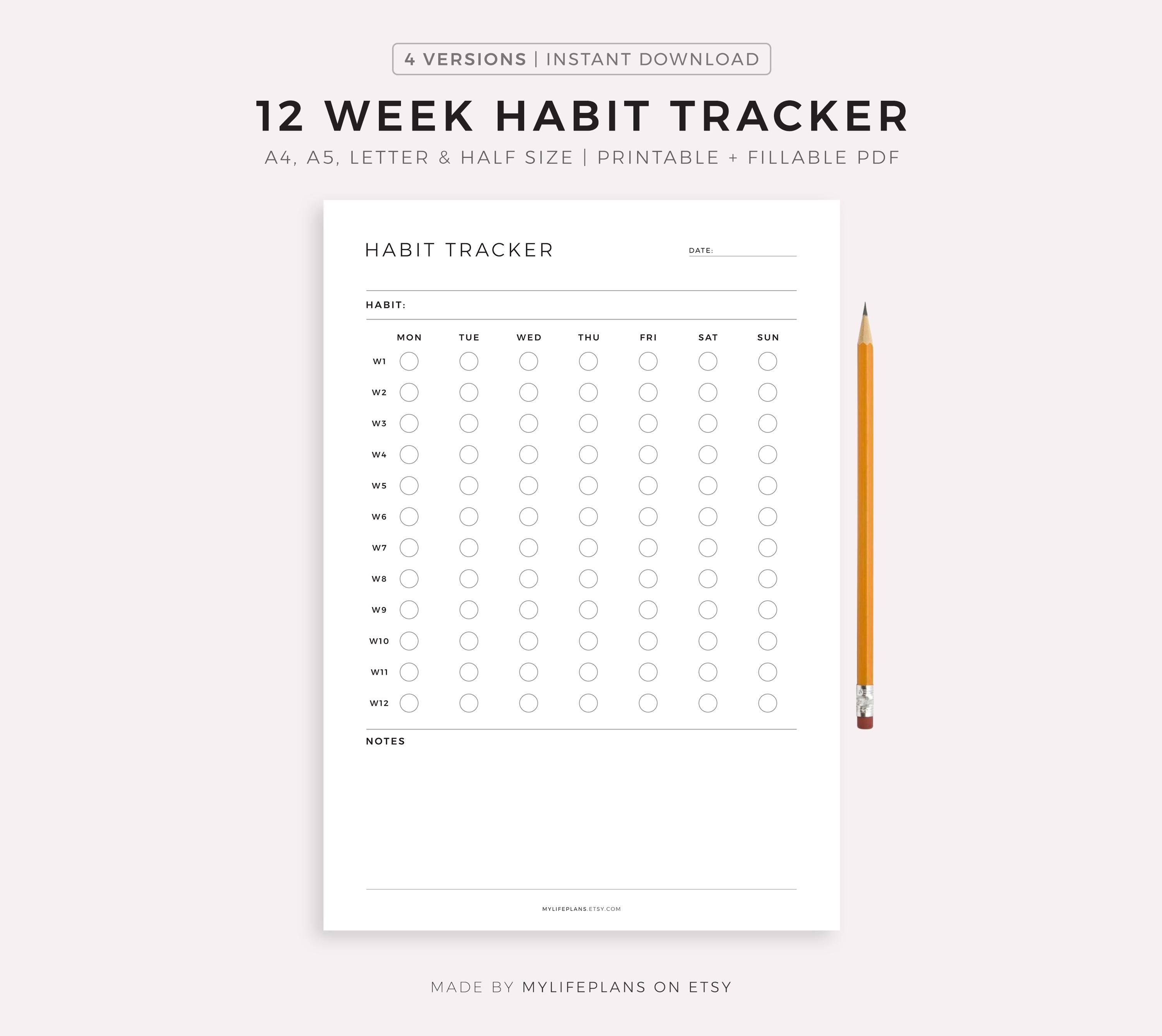 12 Week Habit Tracker Printable, Habit Planner, Routine Tracking, Habit ...