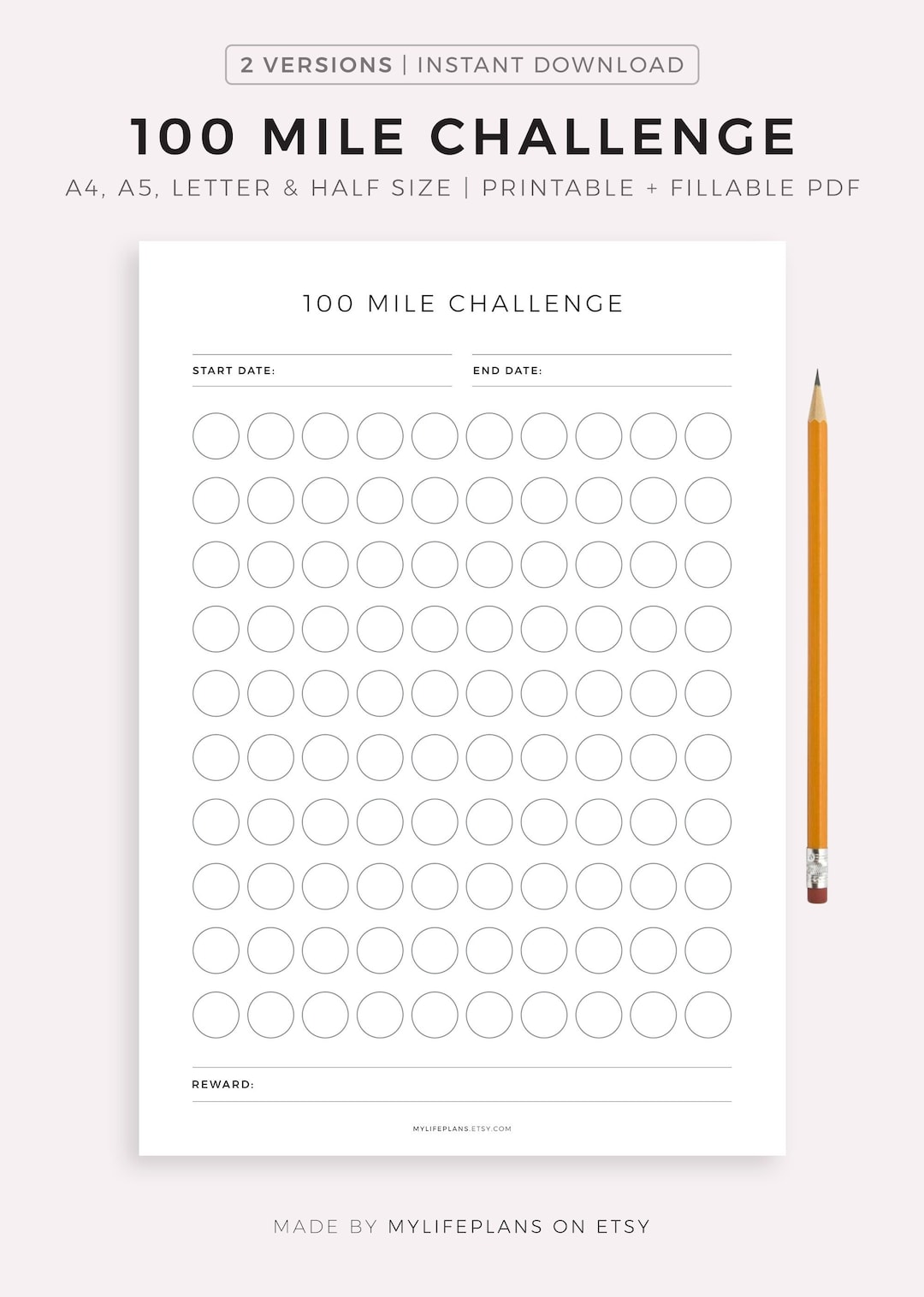 100 Mile Running or Walking Challenge Printable Workout - Etsy