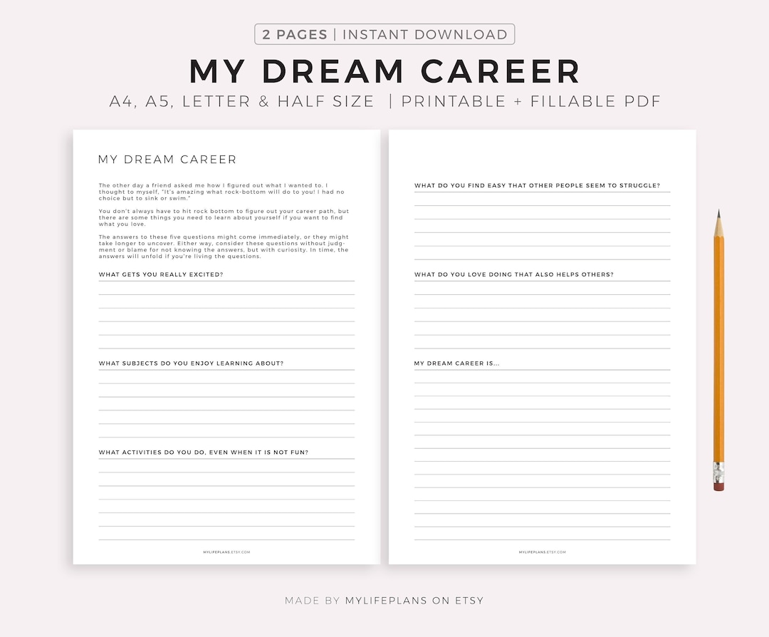 My Dream Career Planner, Career Goals, Career Change, A4/a5/letter/half ...