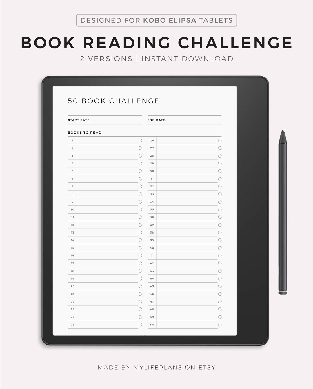Book Reading Challenge Template, Book Reading Tracker, Books to Read ...