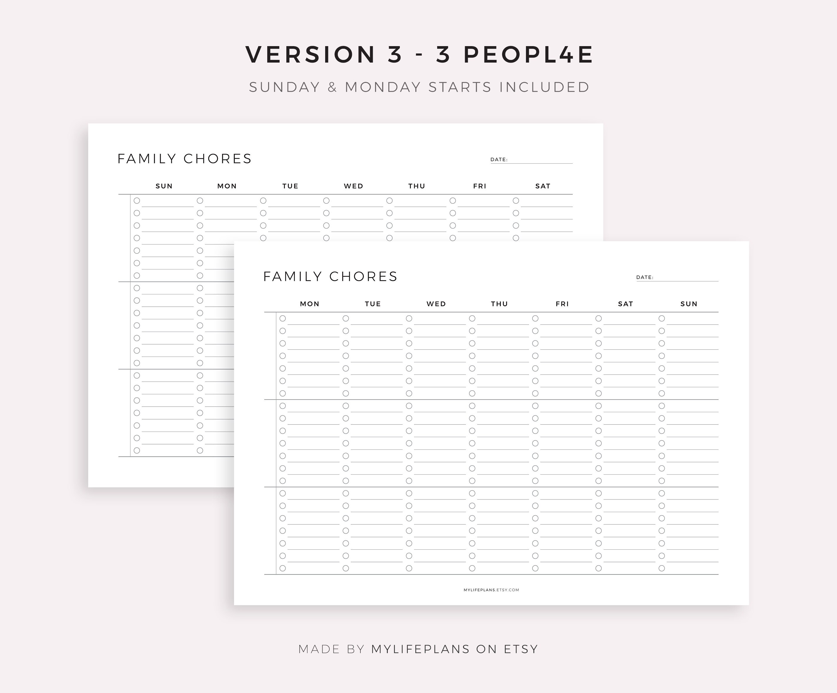 Family Chore Chart Printable Landscape Weekly Household - Etsy UK