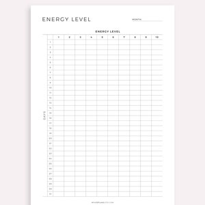 Daily Energy Level Tracker Printable, Track Monthly Energy Levels ...