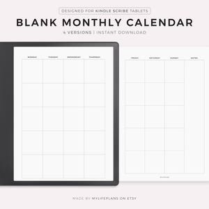 2 Page Blank Monthly Calendar, Minimalist Calendar Template, Compatible ...