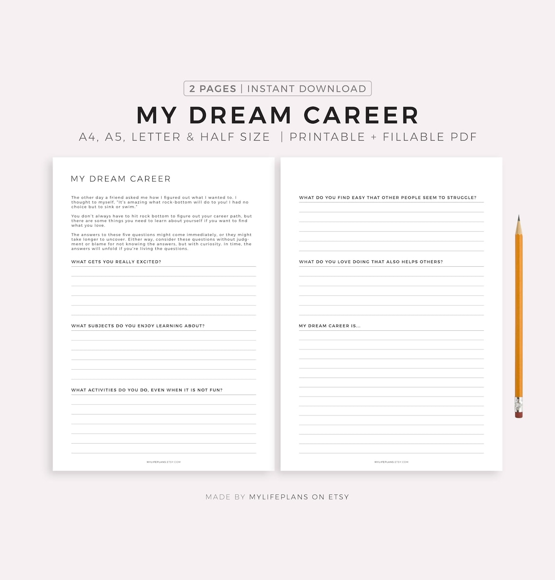 My Dream Career Planner, Career Goals, Career Change, A4/a5/letter/half ...
