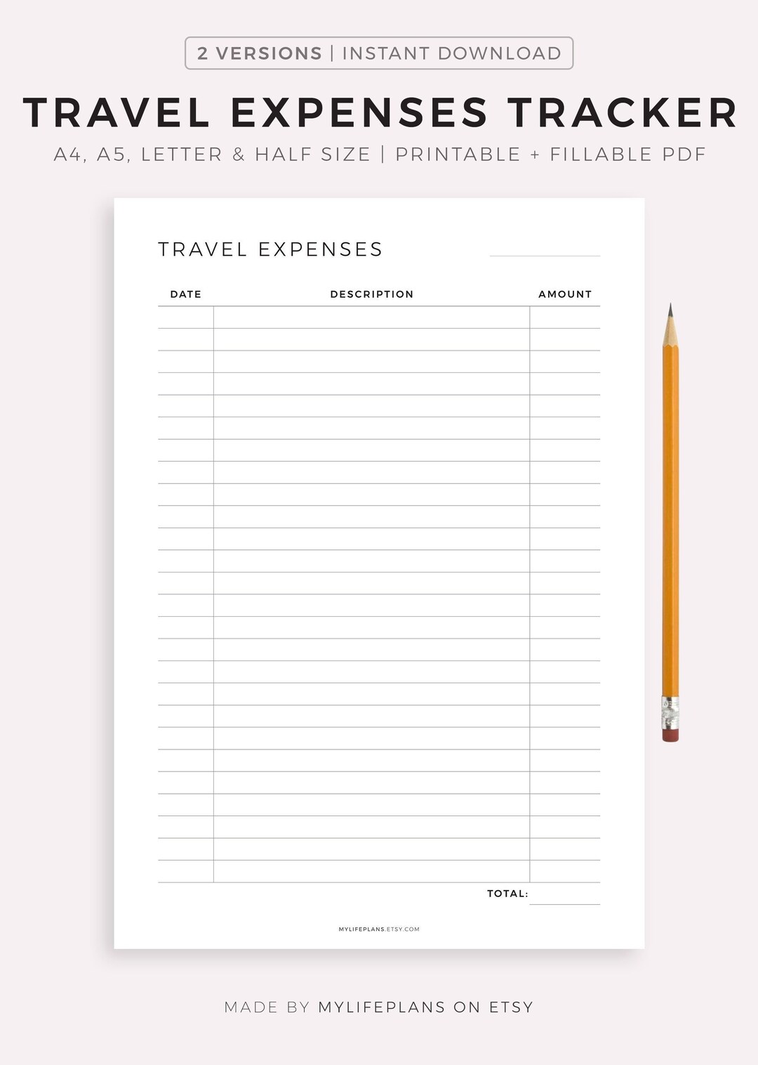 Simple Travel Expenses Tracker Printable, Work / Vacation Spending Log ...