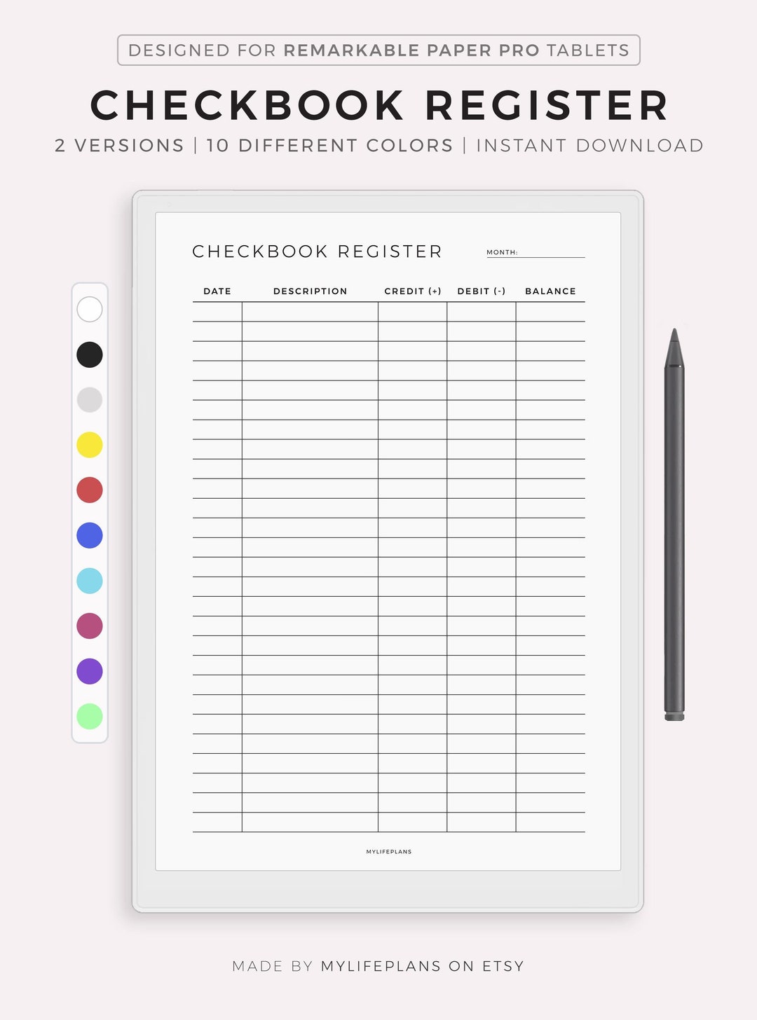 Checbook Register for Remarkable Paper Pro, Check Transaction Tracker ...