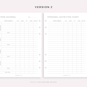 Daily Food Journal & Nutrition Chart Printable Template, Food Log, Meal ...