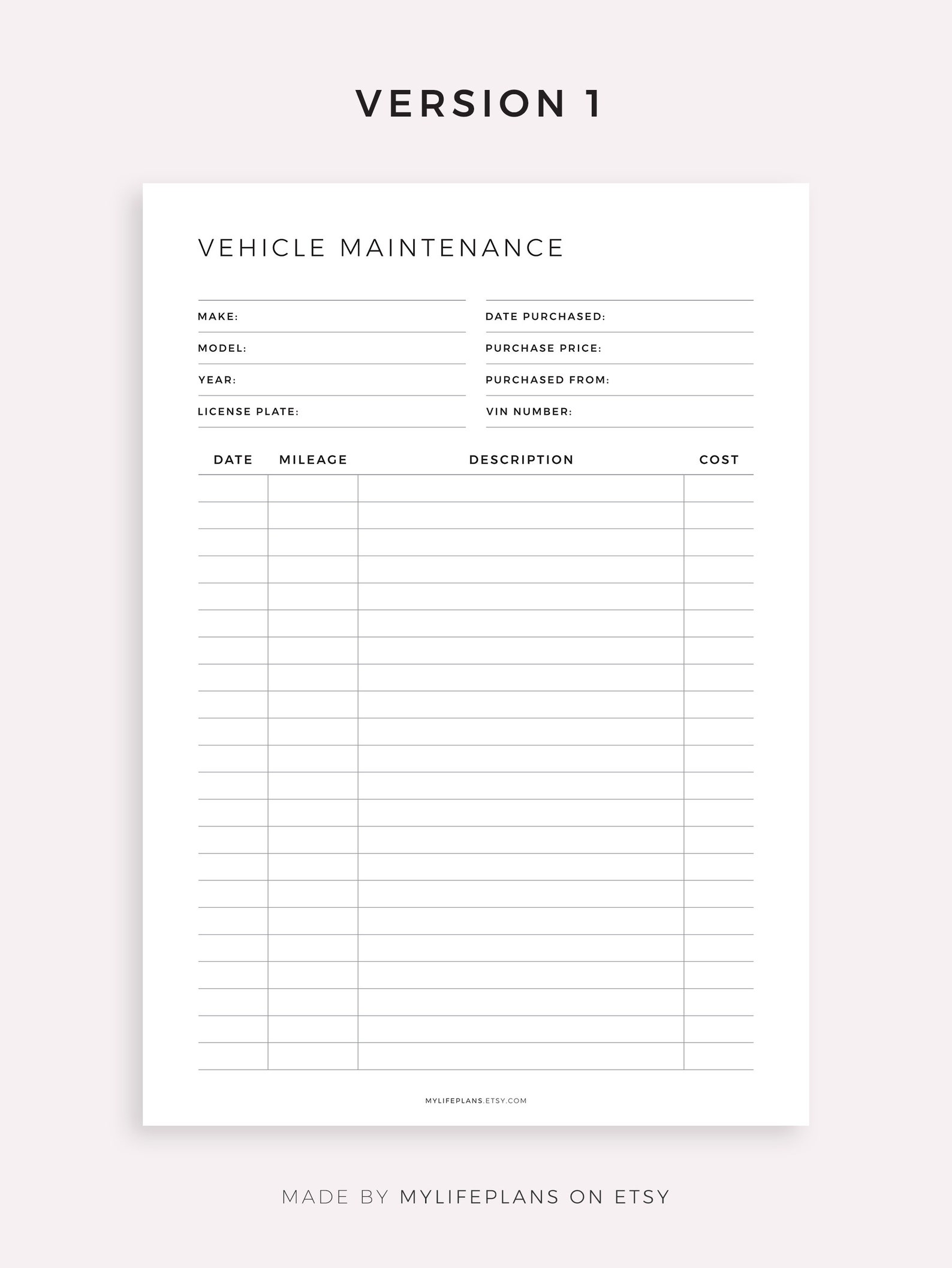 Vehicle Maintenance Log Book, Vehicle Service Tracker, Vehicle Repairs ...