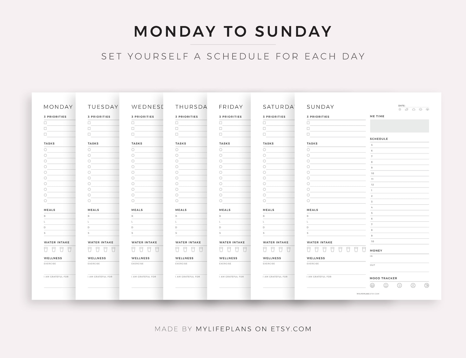 7 Day Planner Printable, Weekly Planner, Daily to Do List for Work ...