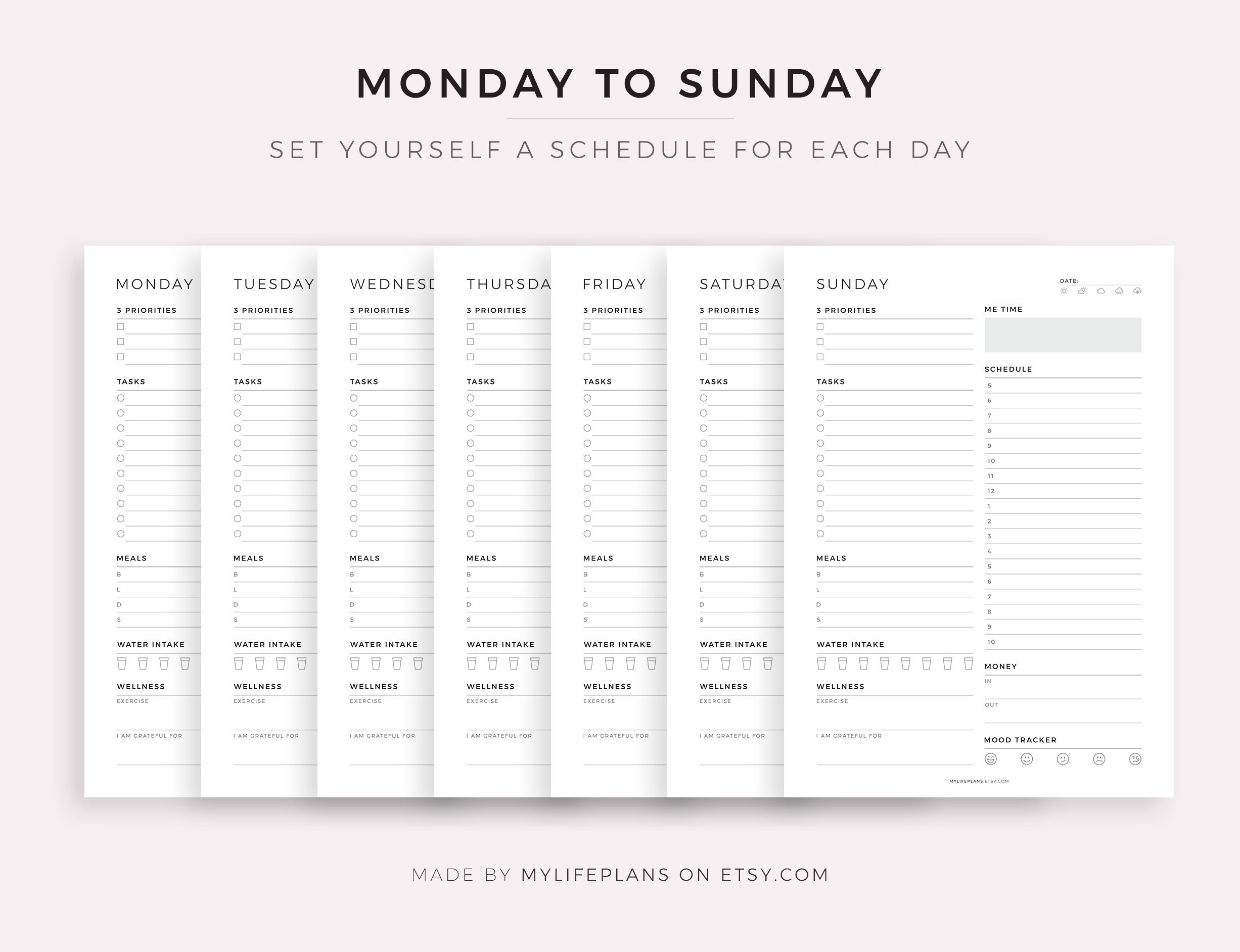 7 Day Planner Printable, Weekly Planner, Daily to Do List for Work ...