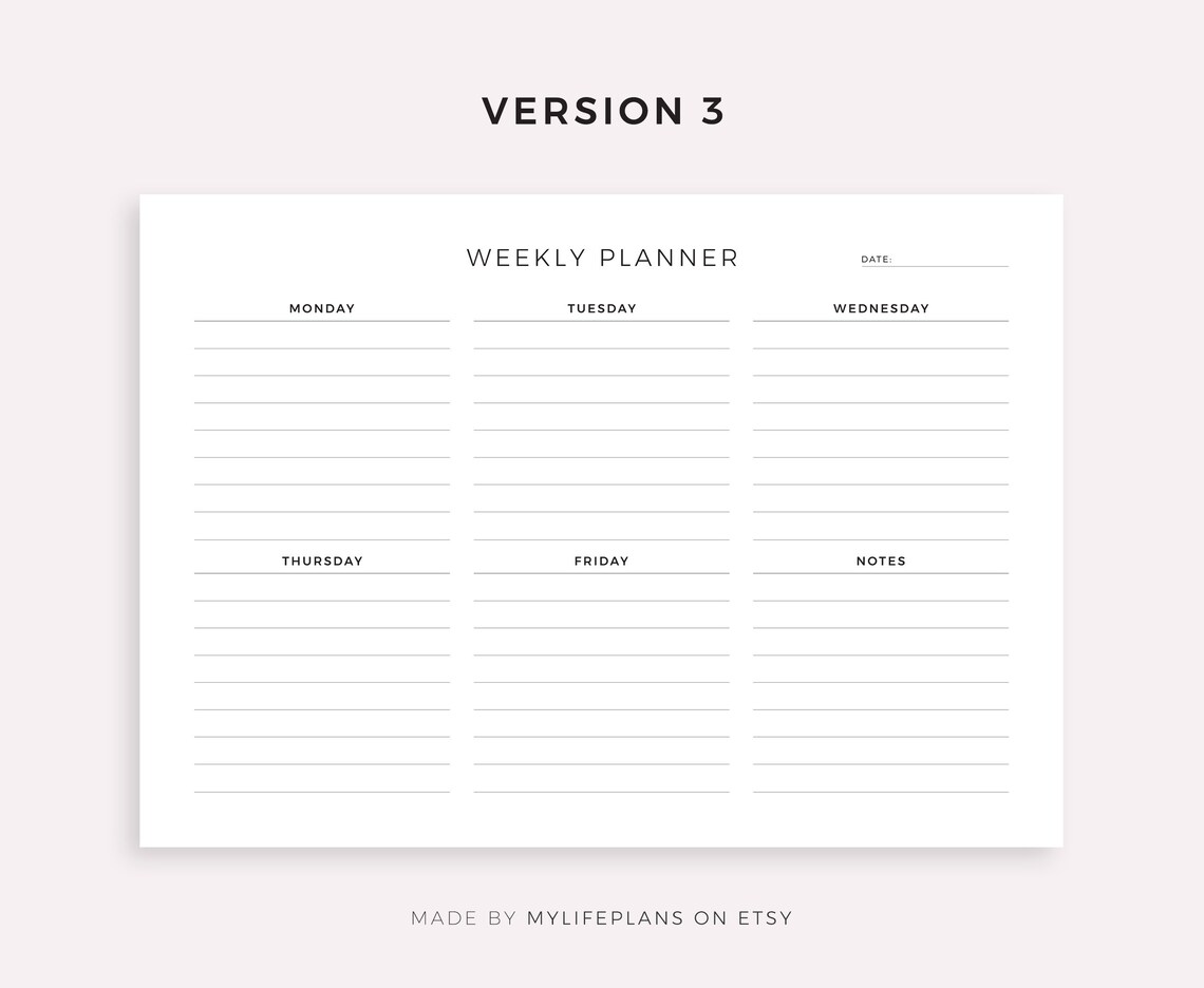 Five Day Weekly Planner Printable to Do List Weekly Schedule - Etsy