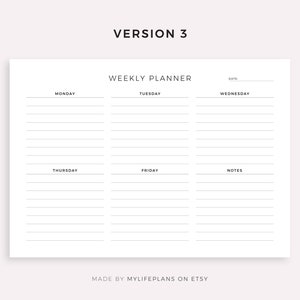 Five Day Weekly Planner Printable to Do List, Weekly Schedule, Week at ...