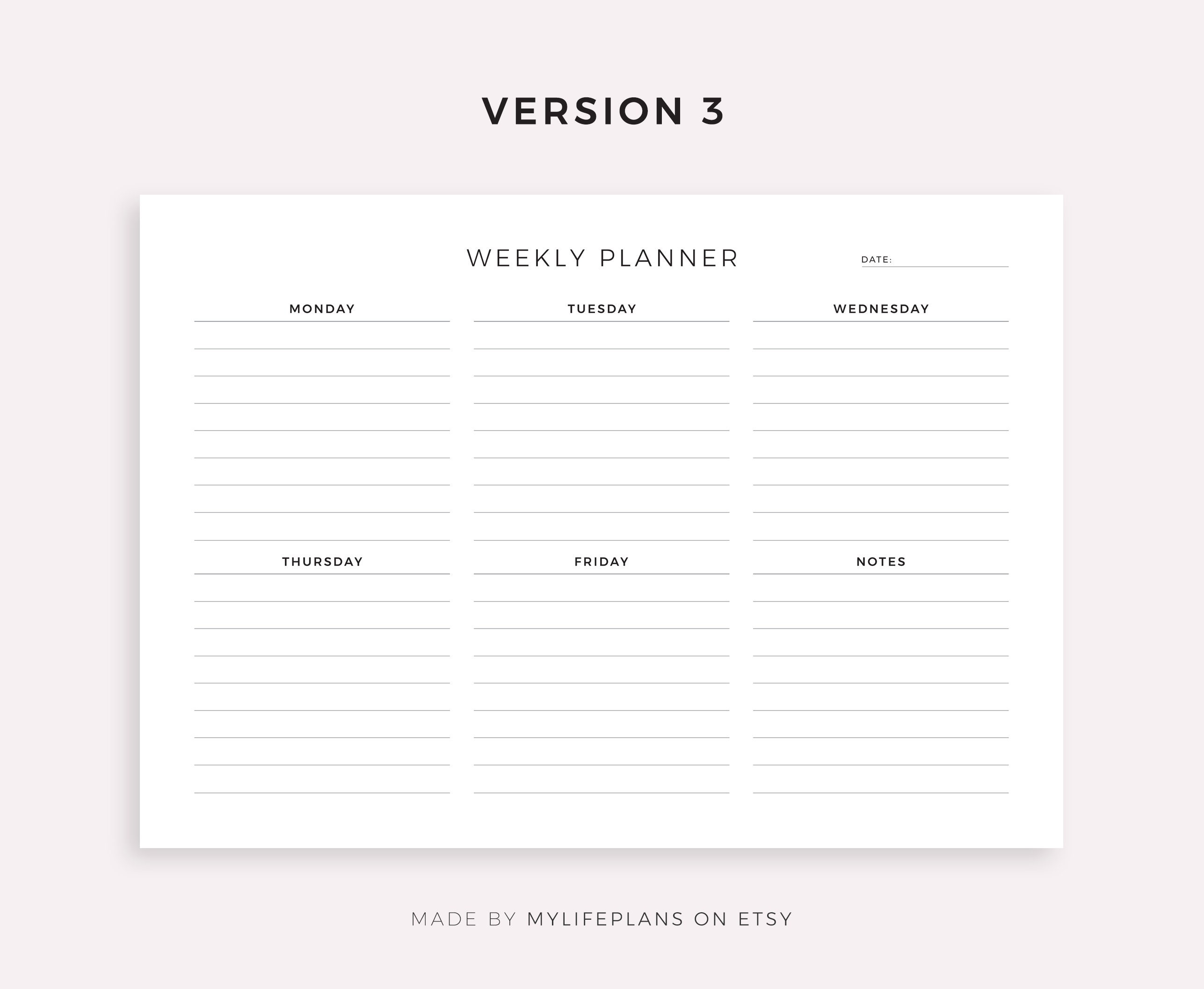 Five Day Weekly Planner Printable to Do List Weekly Schedule - Etsy