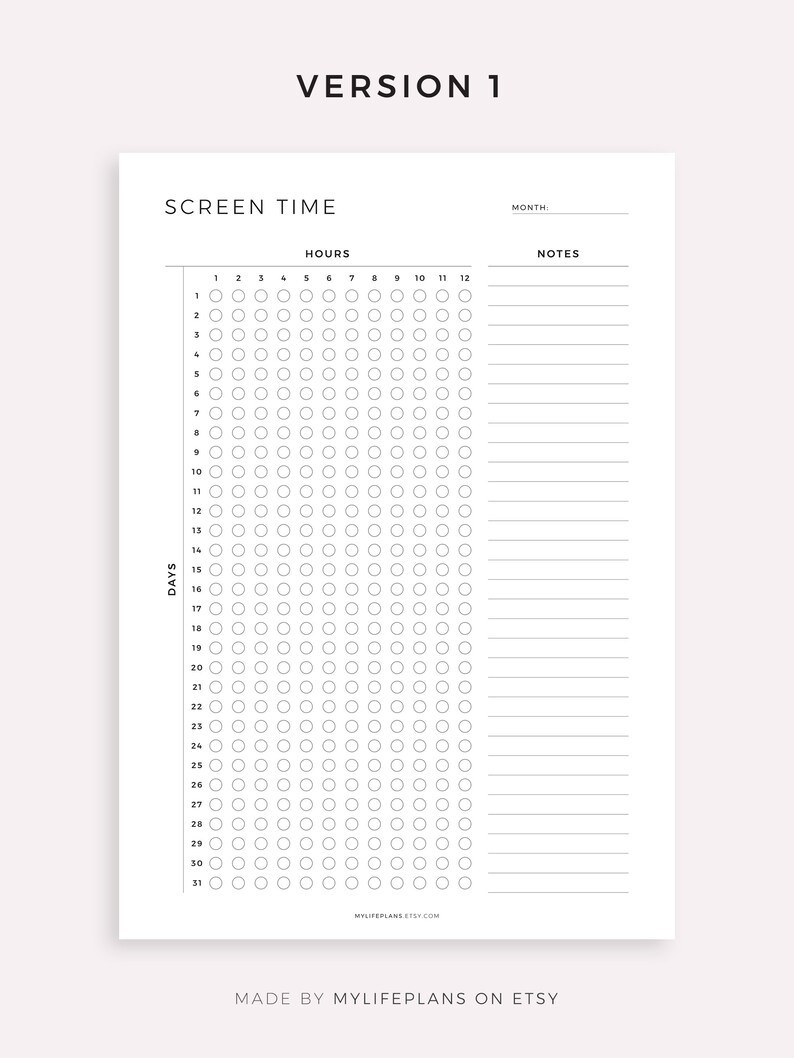 Screen Time Tracker Printable Get Your Digital Life Under - Etsy