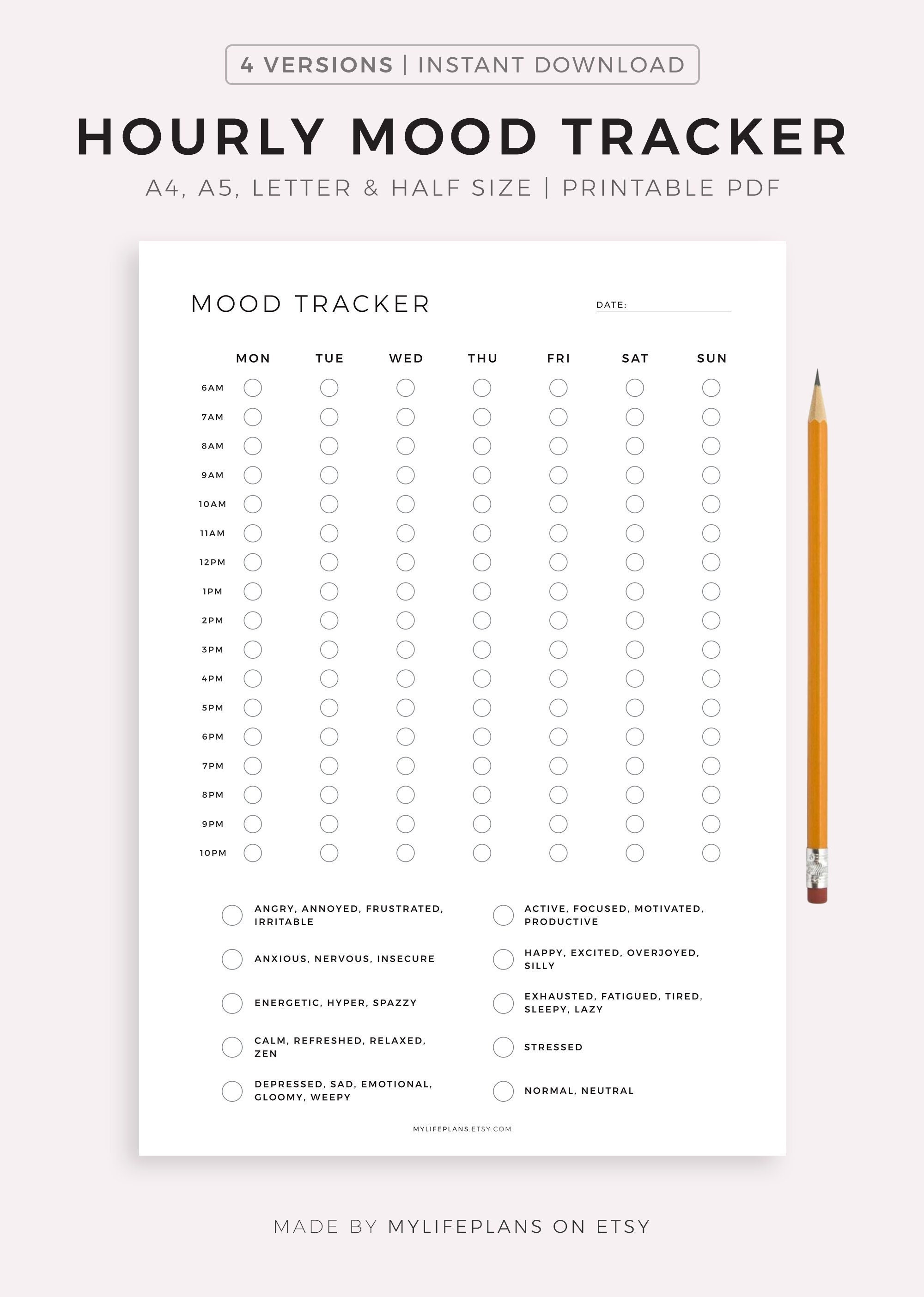 Hourly Mood Tracker Printable Weekly Mood Journal Emotion - Etsy UK