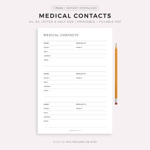 Medical Contacts List Template, Healthcare Contacts, Doctor Contacts ...