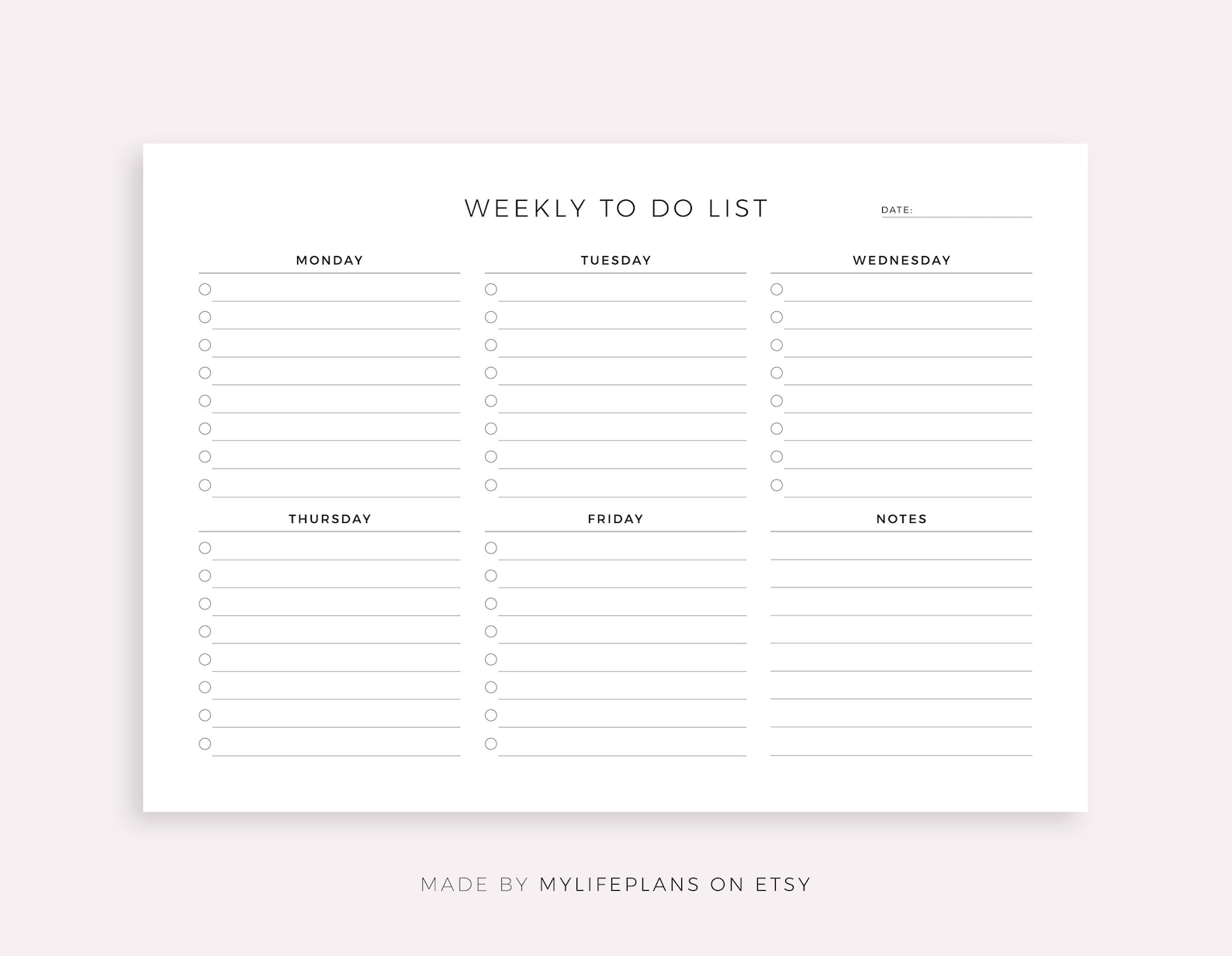 Five Day Week to Do List Printable Landscape Weekly Task - Etsy