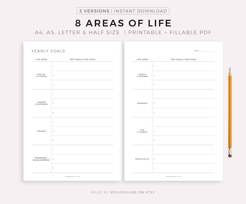 8 Areas of Life Planner Printable & Fillable PDF Goal - Etsy