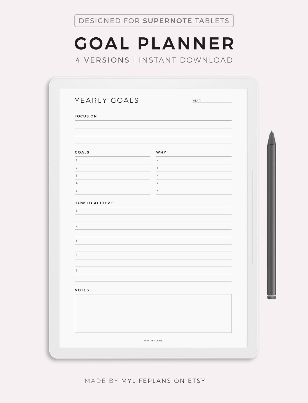 Goal Planner for Supernote A5X2/A5X/A5/A6X2/A6X/A6, Instant Download - Etsy