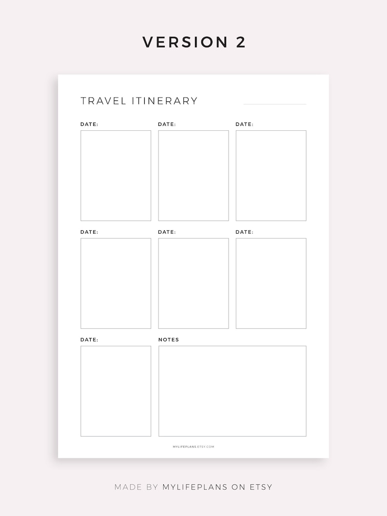 Simple Travel Itinerary Printable, Travel Planner Template, Vacation ...