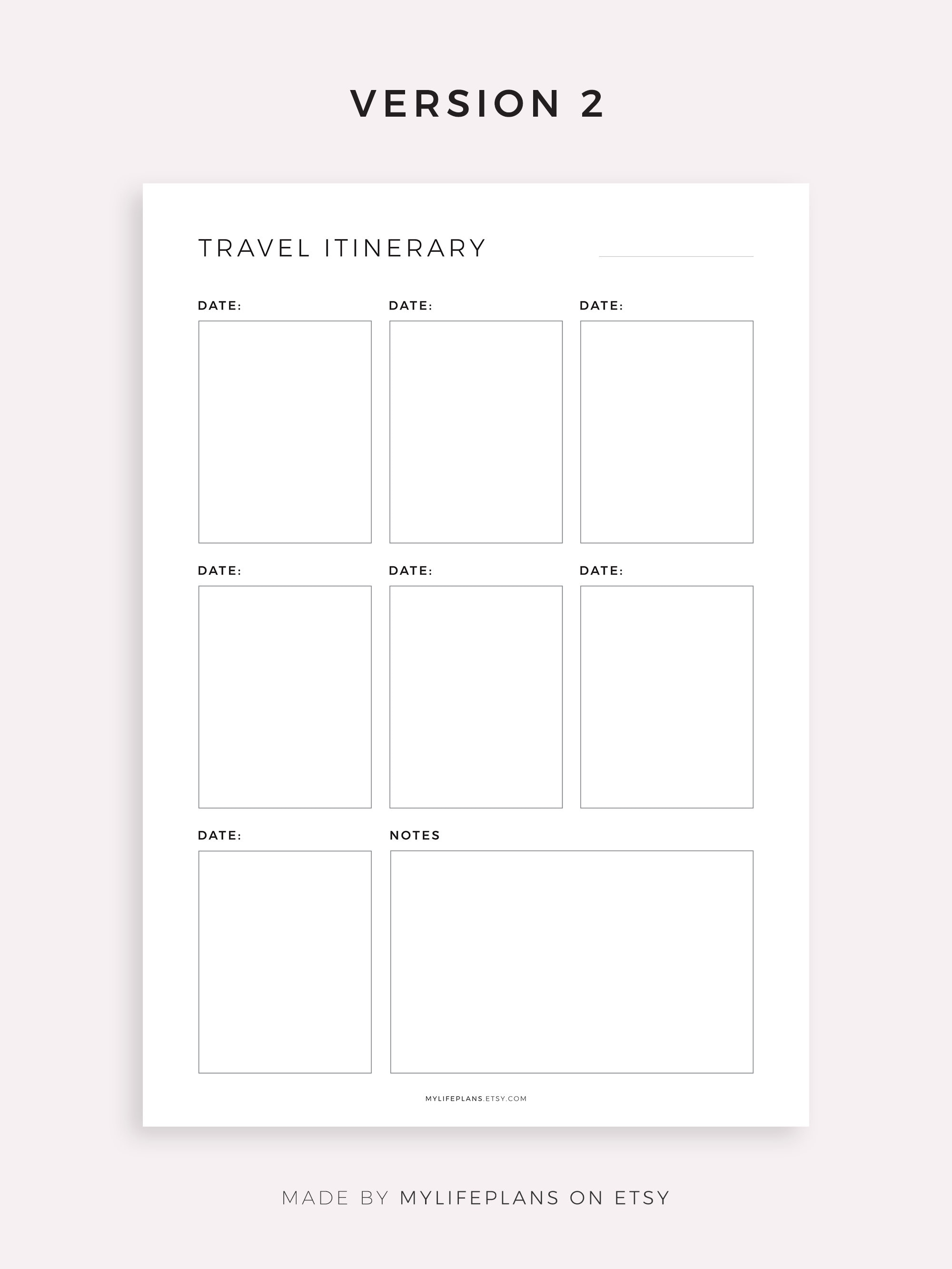 Simple Travel Itinerary Printable, Travel Planner Template, Vacation ...