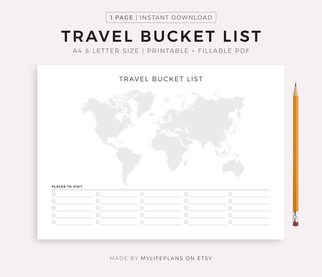 Travel Bucket List Printable Landscape, Wanderlust List, Travel to Do ...