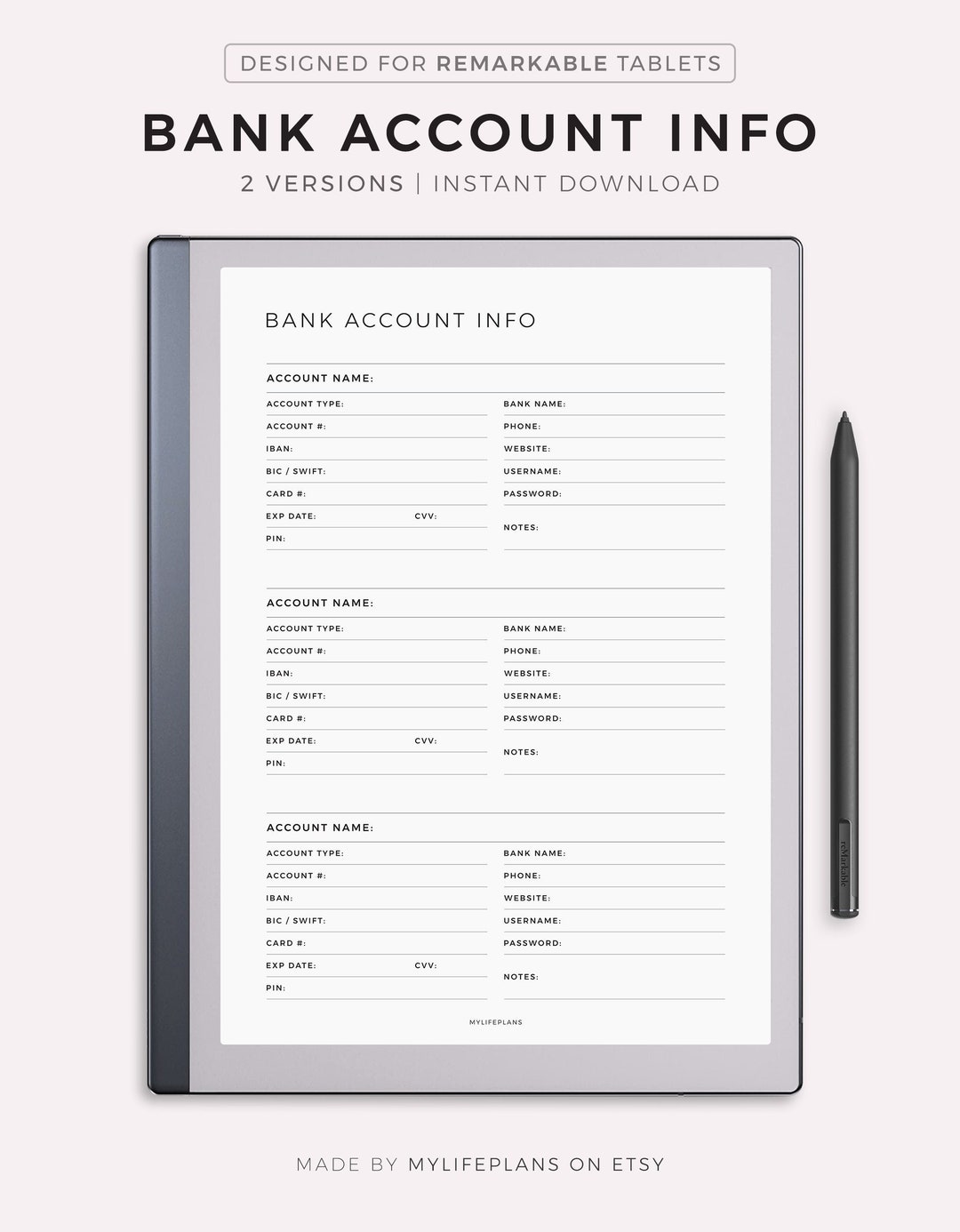 Bank Account Information Tracker, Bank Account Log, Bank Details ...