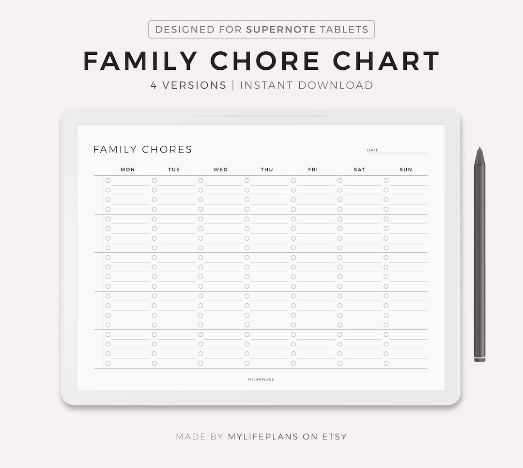 Family Chore Chart for Supernote A5X2/A5X/A5/A6X2/A6X, Landscape ...