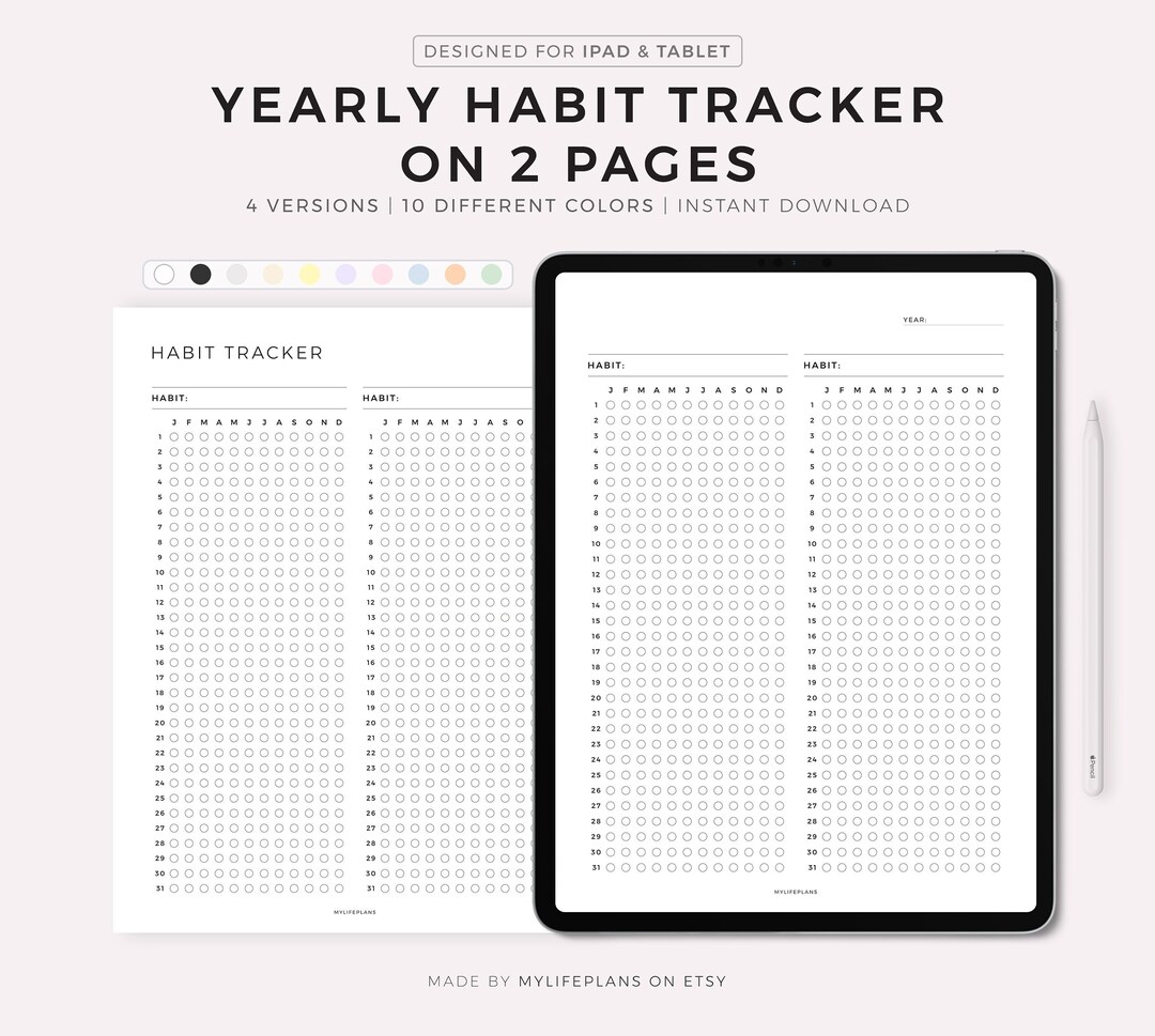 Digital Yearly Habit Tracker on Two Pages, Routine Tracker, Habit ...