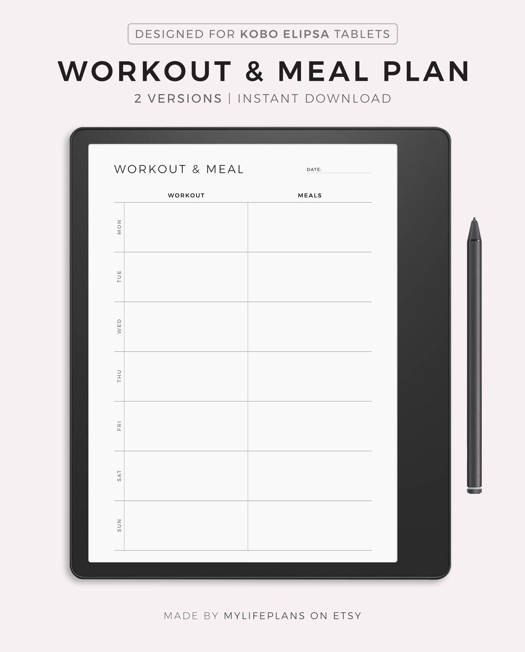 Weekly Workout & Meal Planning Template, Exercise Planner, Menu Planner ...