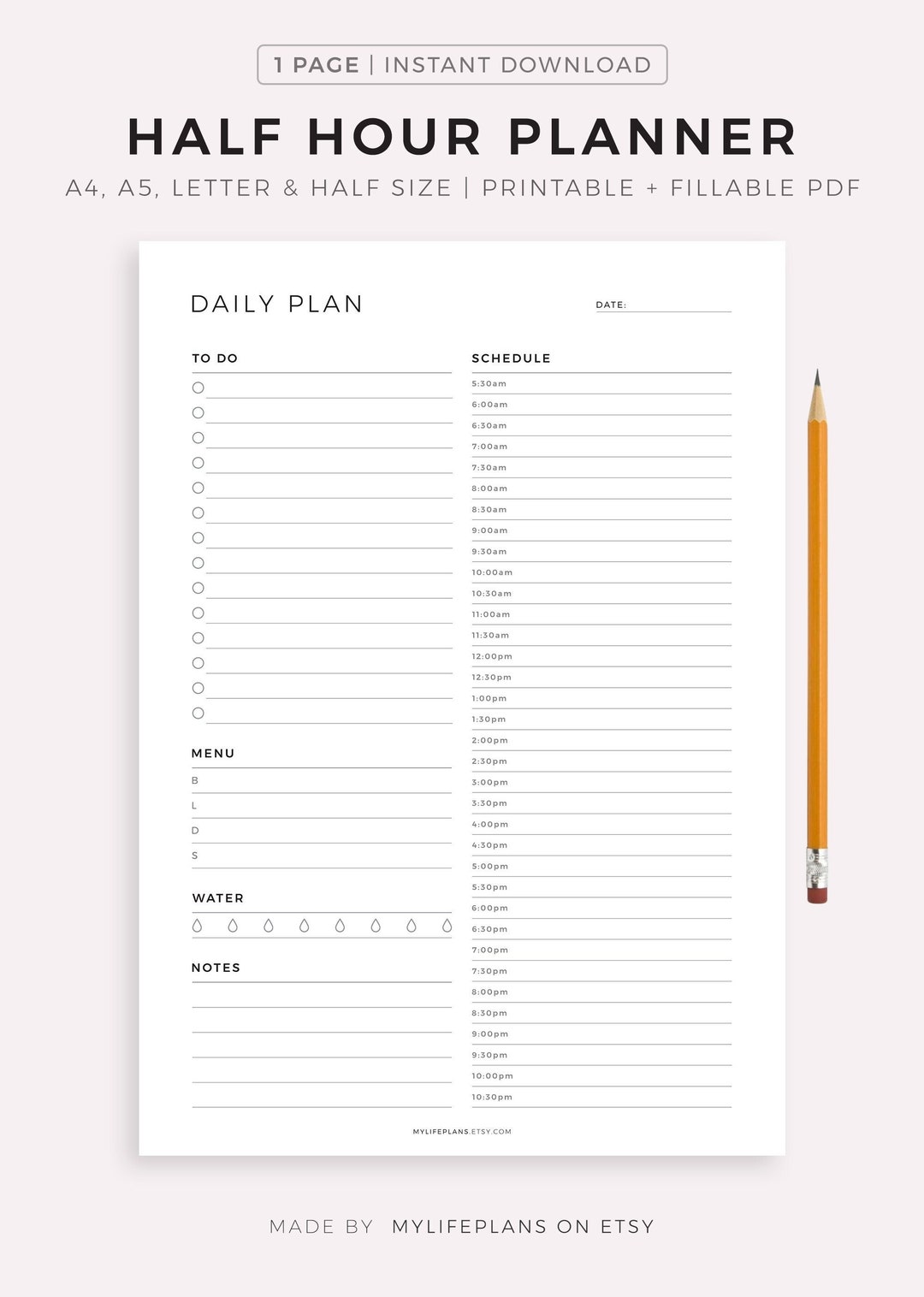Hourly Planner Printable, Daily to Do List, Undated Daily Planner PDF ...