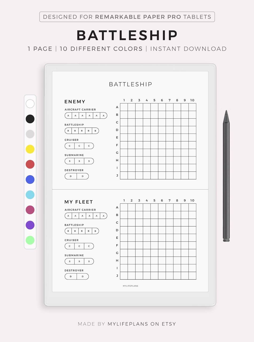 Battleship Game for Remarkable Paper Pro - Play With Friends, School ...