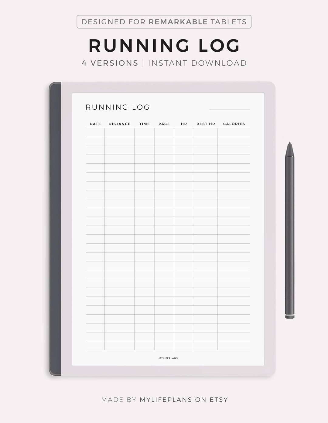 Running Log Template for Remarkable 2, Running Tracker, Cardio Training ...