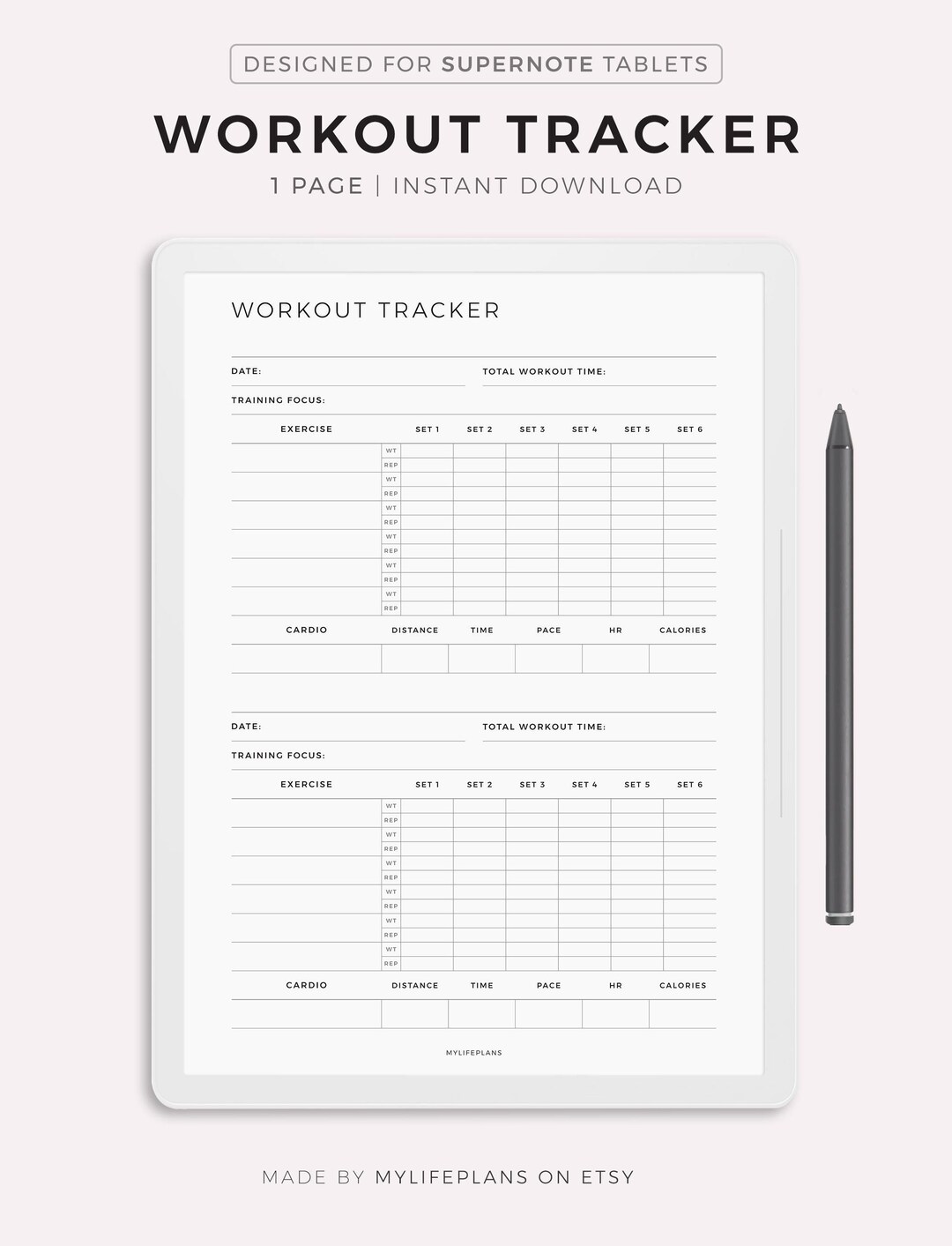 Workout Tracker for Supernote A5X2/A5X/A5/A6X2/A6X/A6, Daily Exercise ...