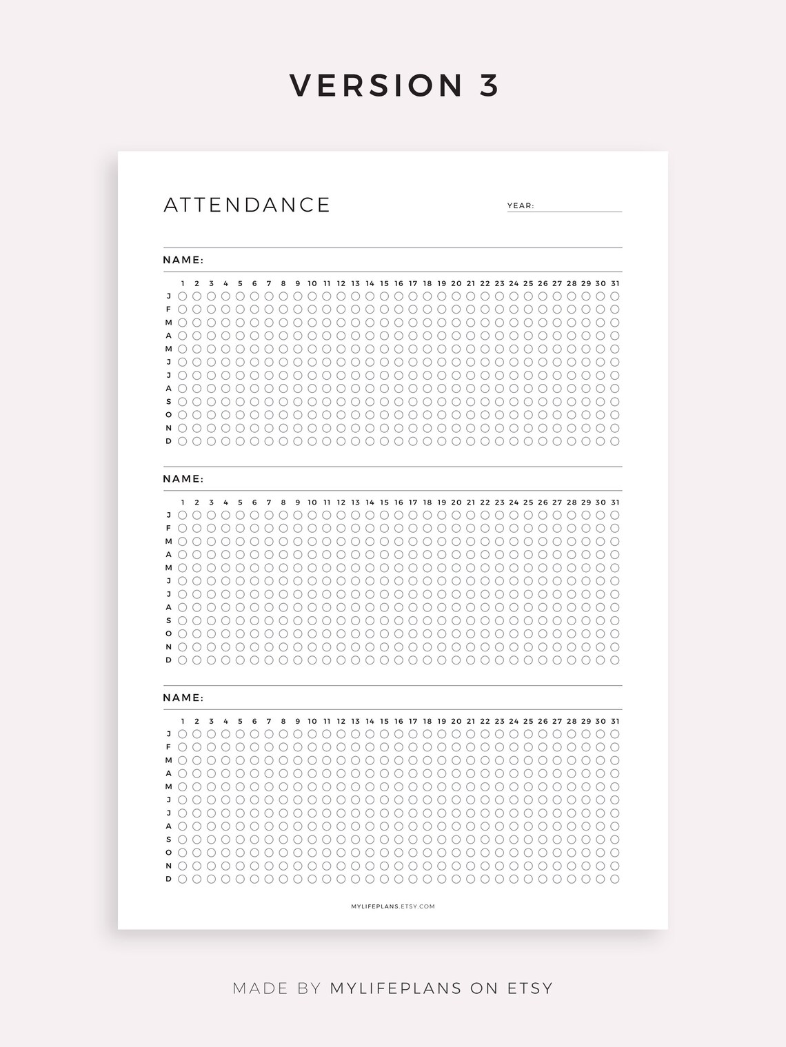 Yearly Employee Attendance Log Printable Working Days Days - Etsy