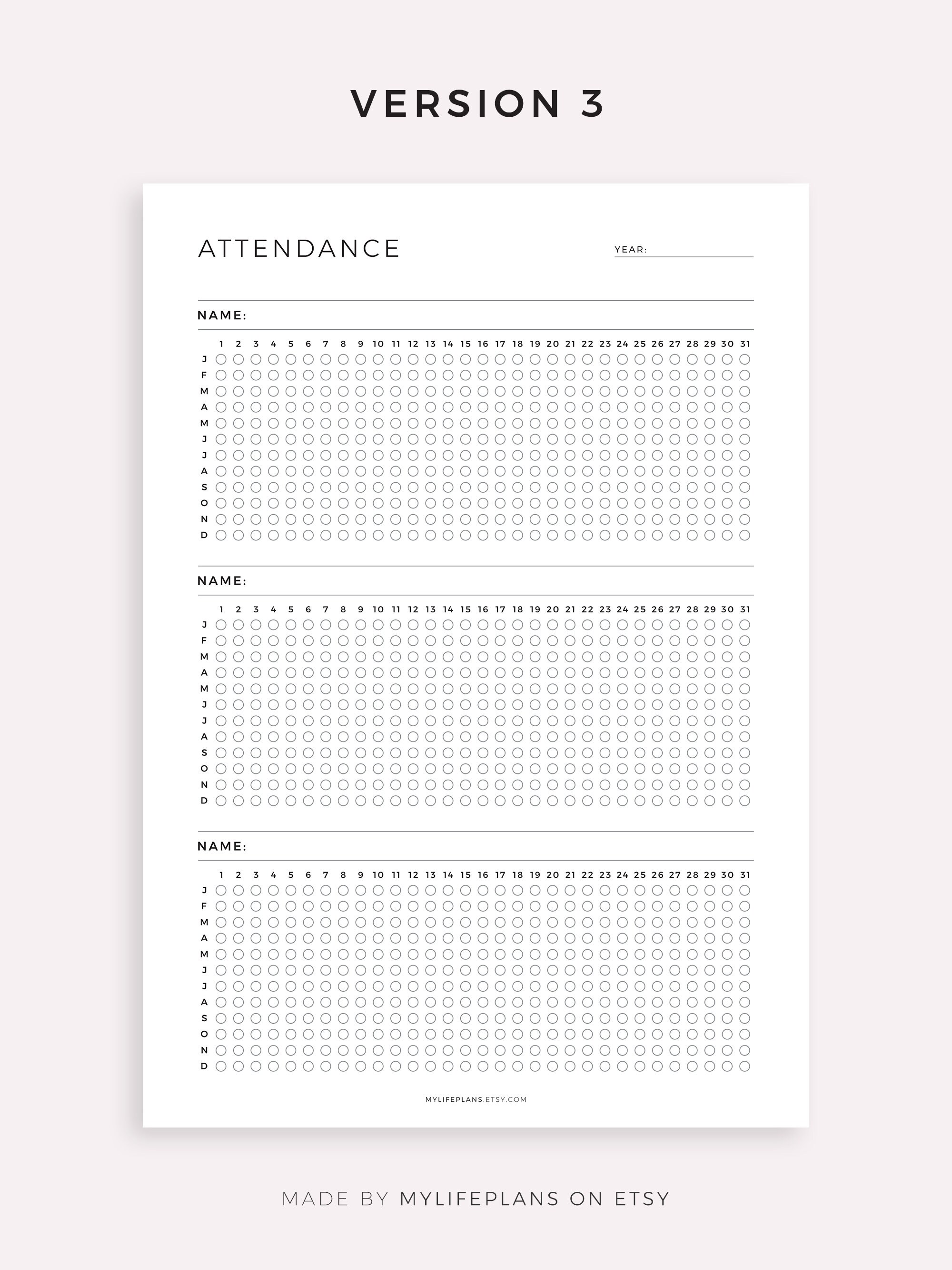 Yearly Employee Attendance Log Printable Working Days Days - Etsy UK