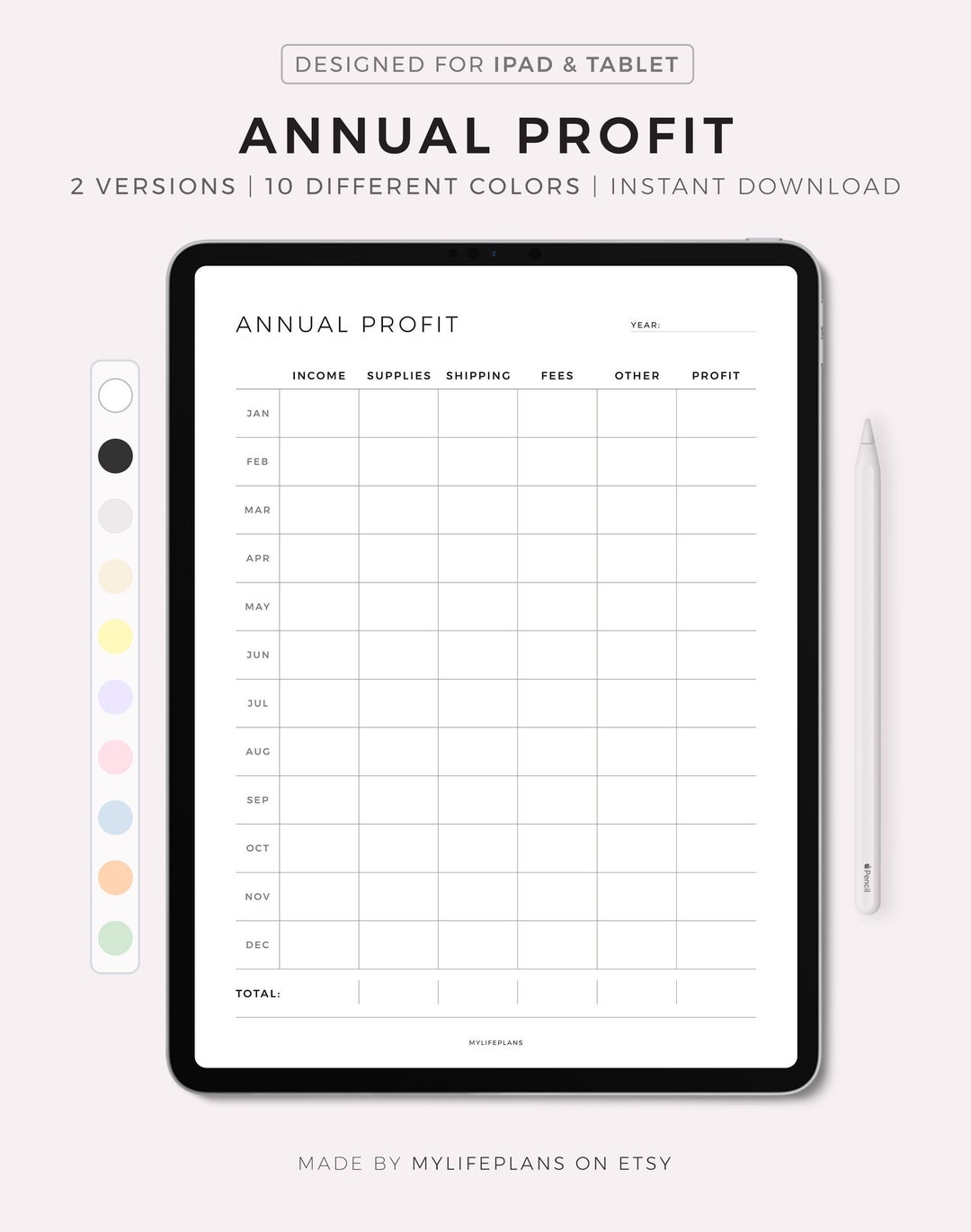 Annual Profit Tracker, Business Profit Calculator, Digital Template for ...