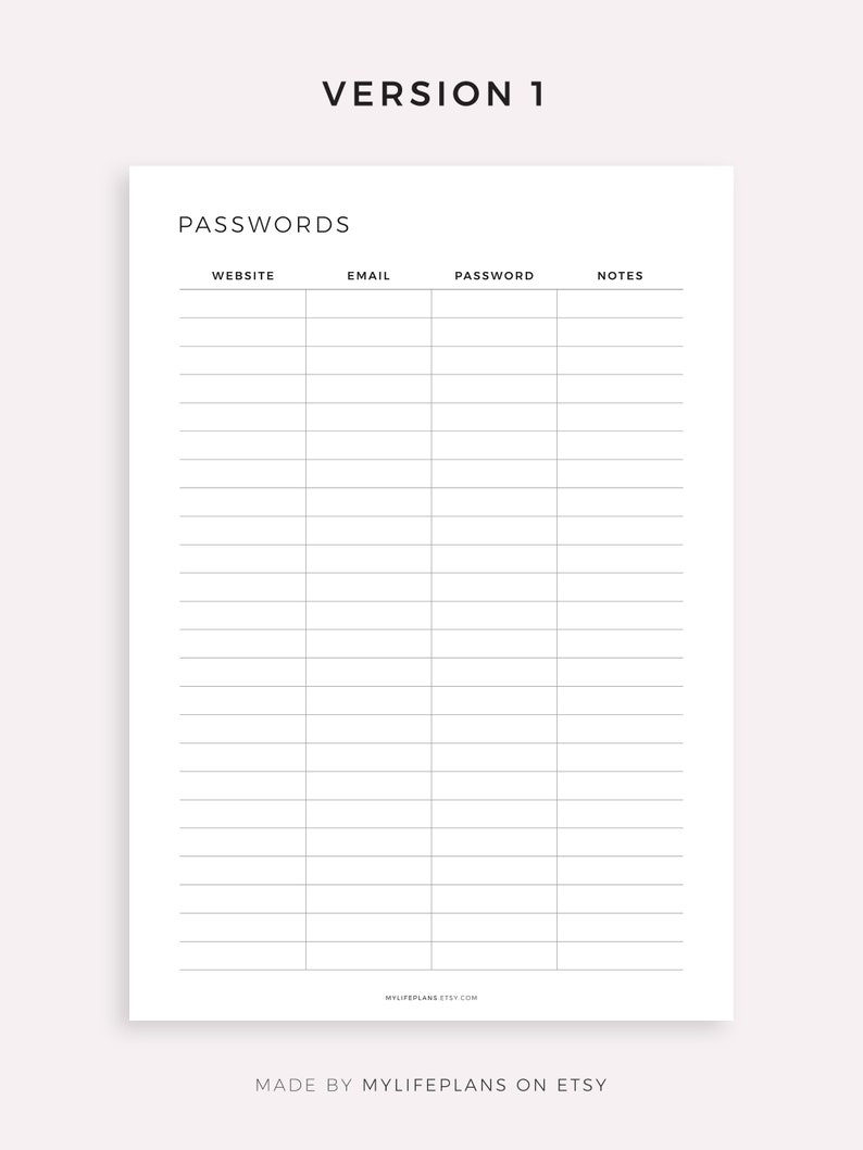 Simple Password Tracker Password Keeper Password Organizer - Etsy