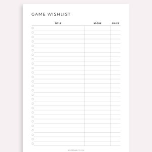 Video Games Wishlist Printable Page, A4/a5/letter/half Size, Instant ...