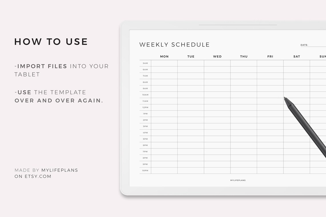 Hourly Weekly Schedule for Supernote A5X2/A5X/A5/A6X2/A6X/A6, Landscape ...