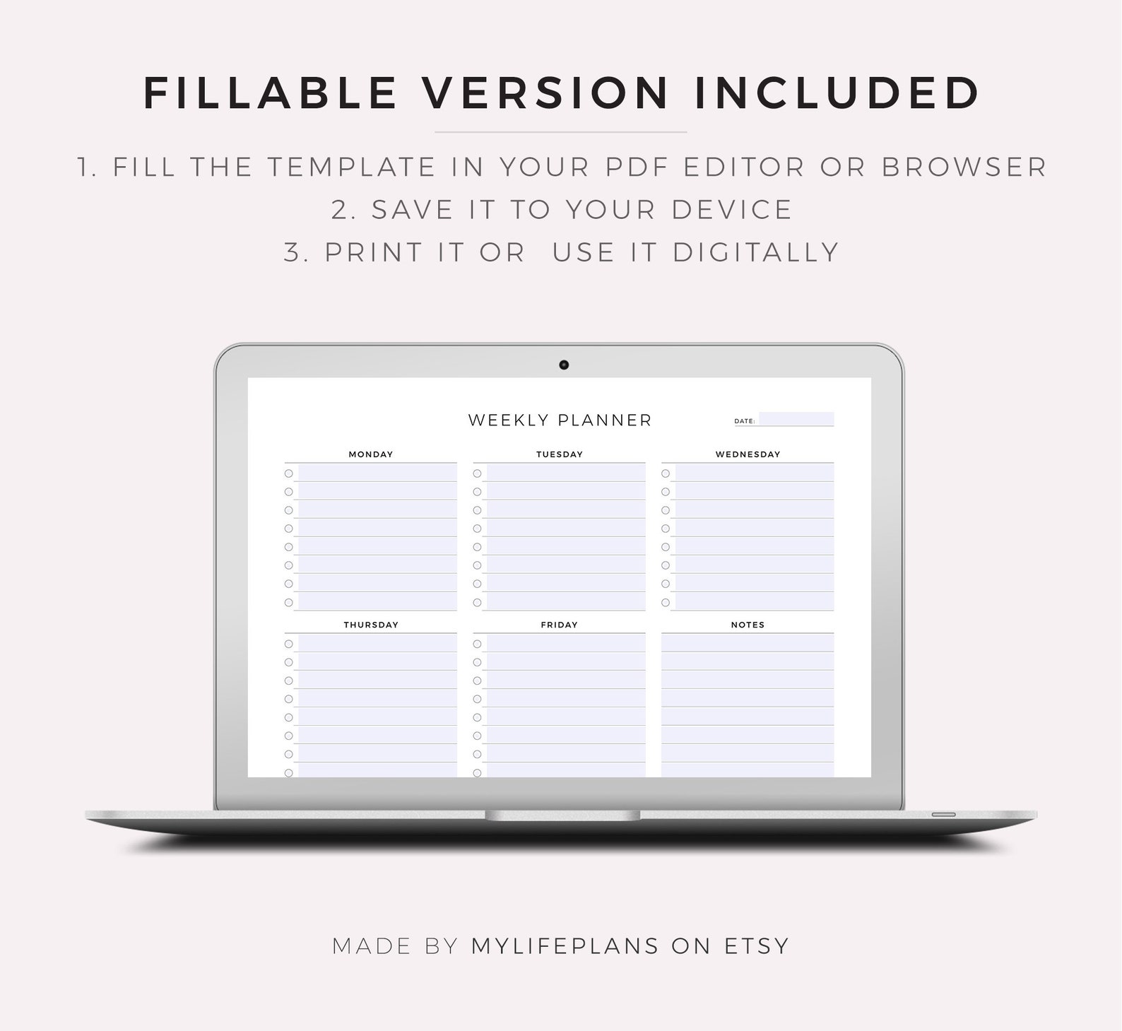 Five Day Weekly Planner Printable to Do List, Weekly Schedule, Week at ...