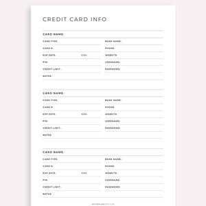 Credit Card Tracker Printable Template, Credit Card List, Credit Card ...