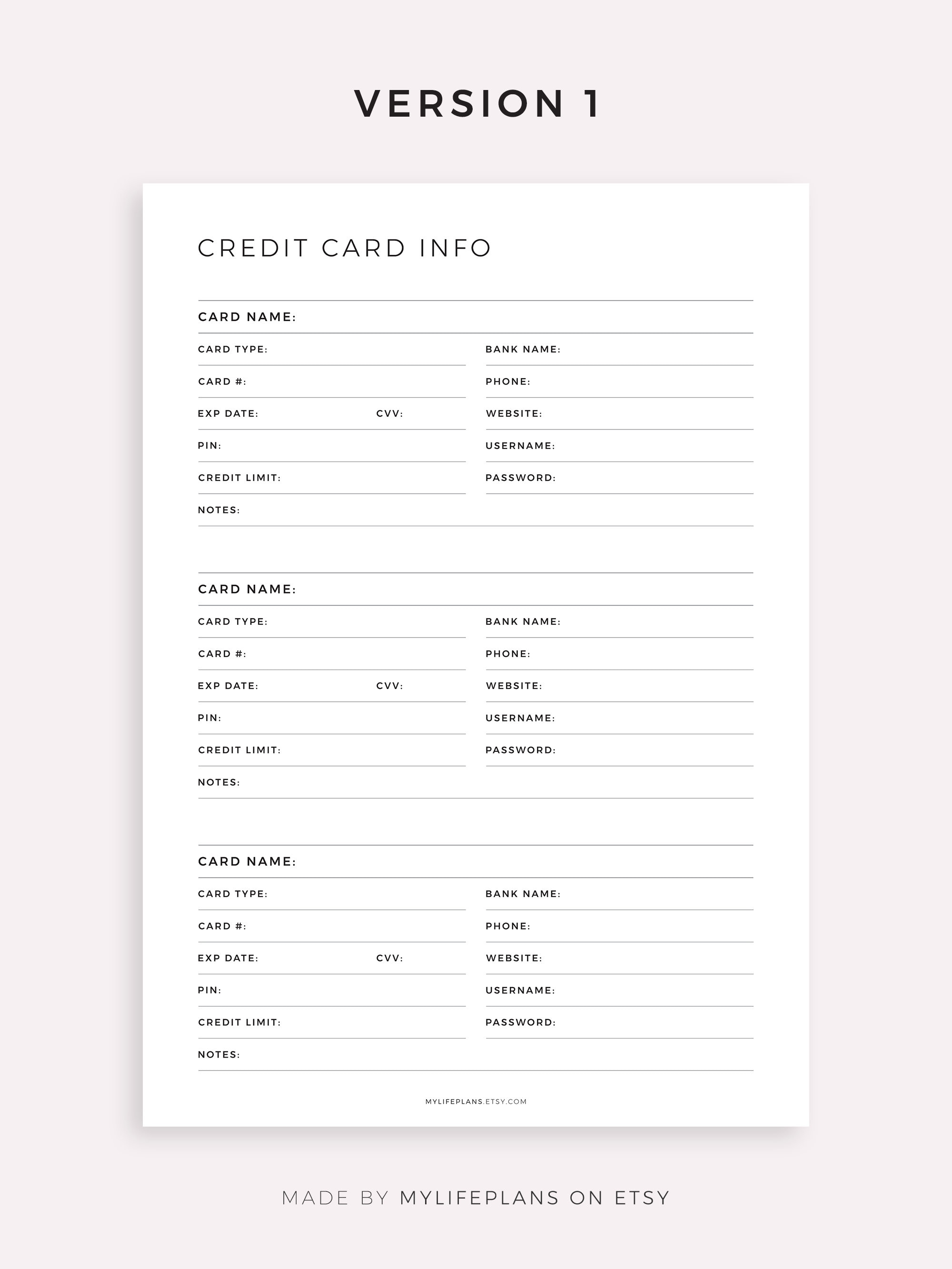 Credit Card Tracker Printable Template Credit Card List - Etsy UK