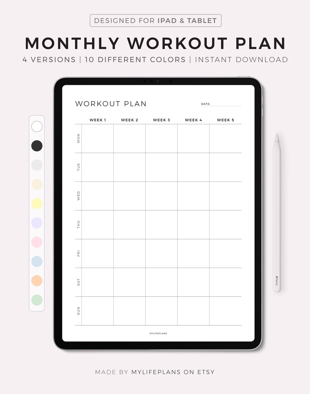 Monthly Workout Planner, 30 Days Fitness Planner, Exercise Planner ...