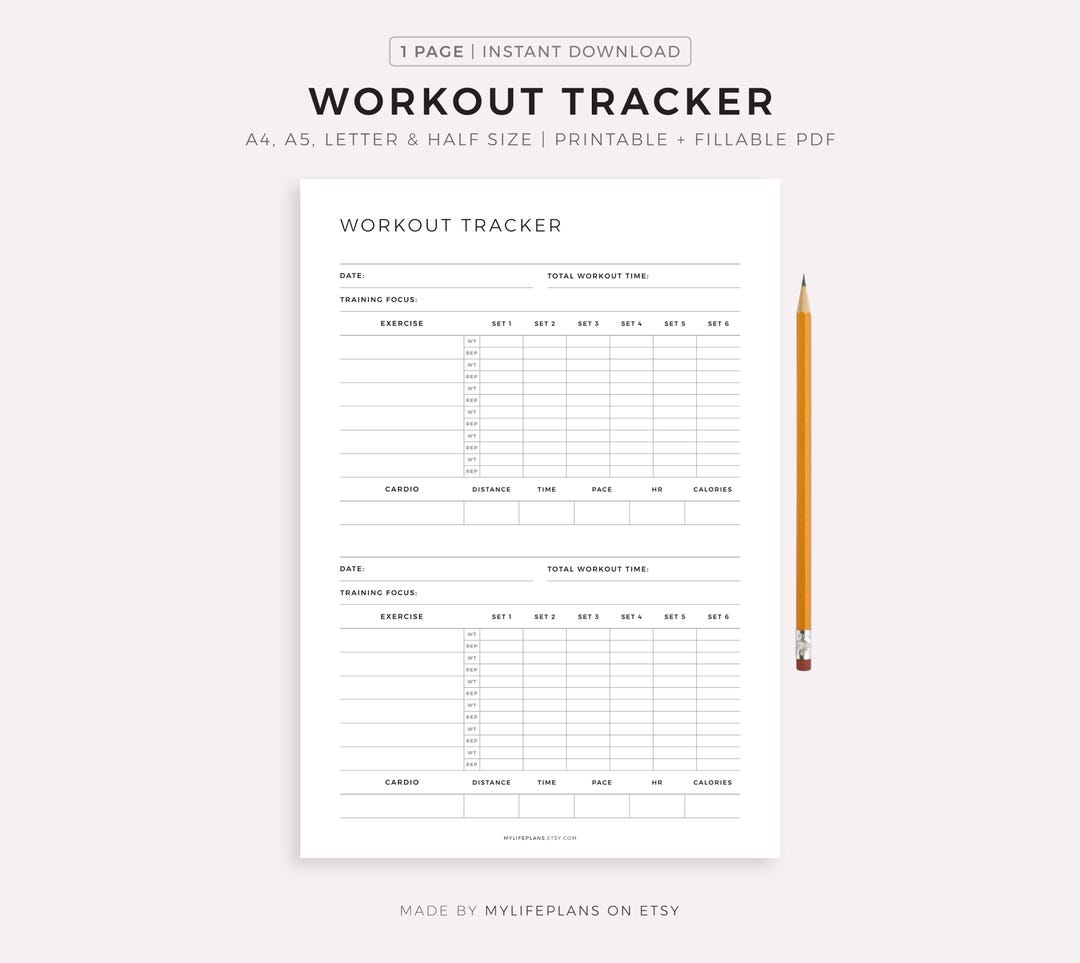 Workout Tracker Printable, Daily Exercise Log, Fitness Journal, Workout ...