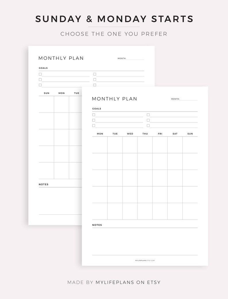 Monthly Goal Planner Printable Fillable Monthly Planner - Etsy
