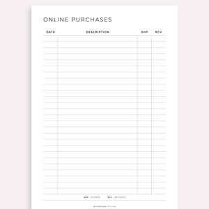 Printable Online Purchases Tracker, Order Tracker Template, Shopping ...