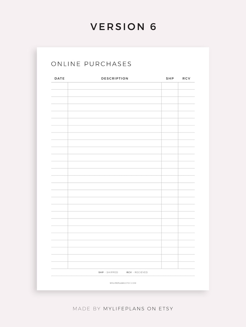 Online Purchases Tracker Printable, Order Tracker Template, Shopping ...