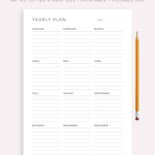 Year at a Glance Planner 2022 Yearly Overview Printable - Etsy